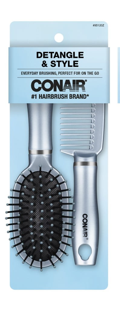 Conair Detangle Cushion Brush and Styling Comb Set, Wet and Dry Hair, 2 ...