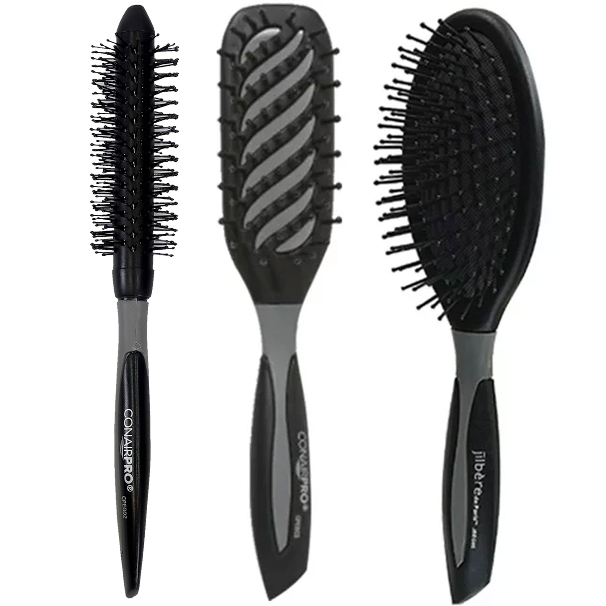 Conair Pro Ergo-Grip Detangler Brush with Conair Pro Ergo-Grip Vented ...