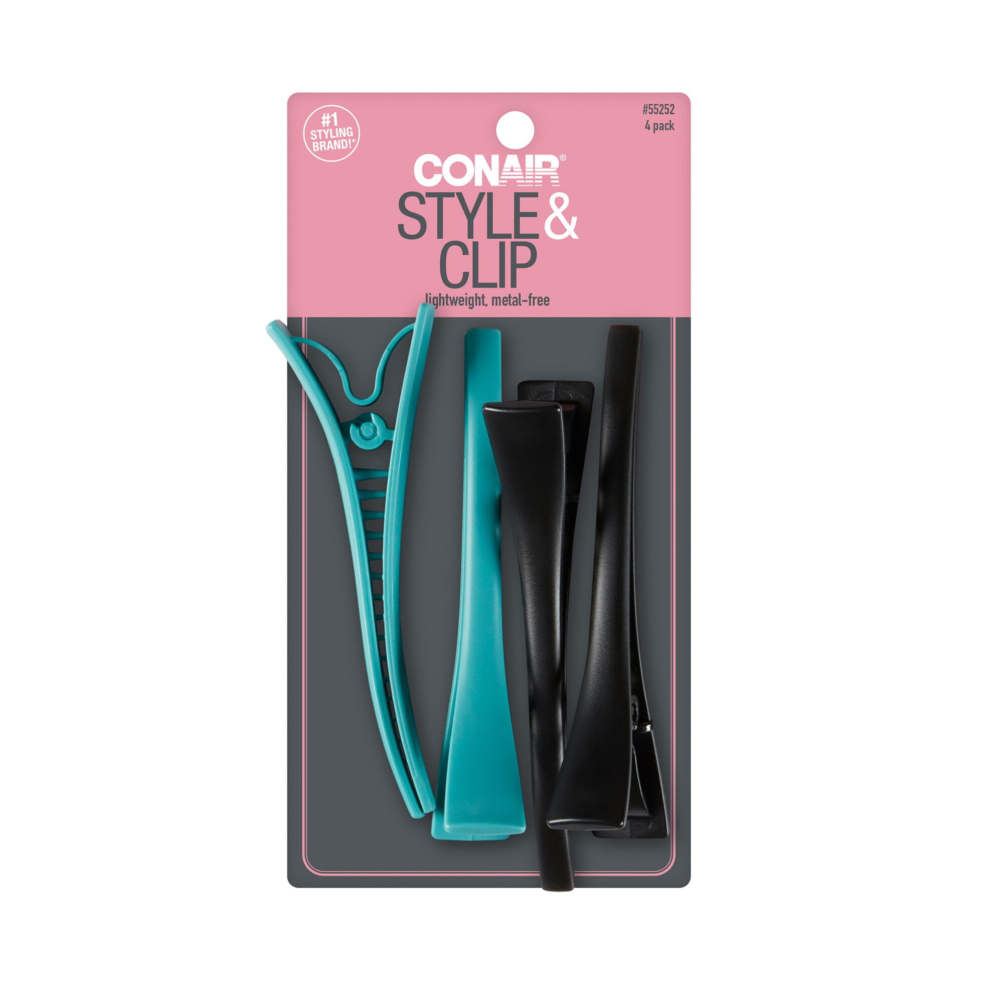 Conair Style & Clip Metal Free Hair Styling Clips, Assorted Colors, 4 ...