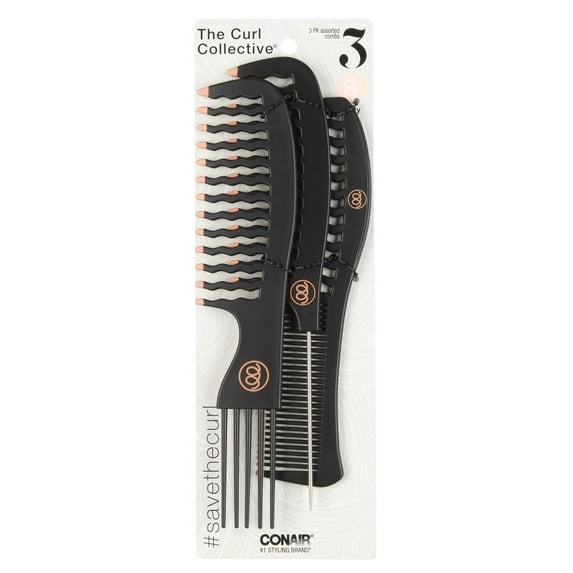Conair The Curl Collective Assorted Combs, Black, 3 Count - Walmart.com