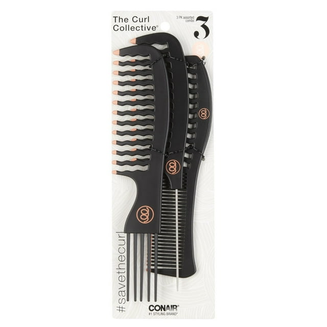 Conair The Curl Collective Assorted Combs, Black, 3 Count - Walmart.com