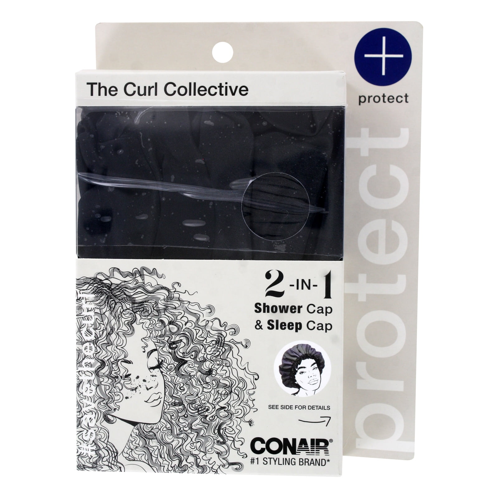 Conair The Curl Collective 2-1 Sleep Shower Cap, Black, 1-Piece ...