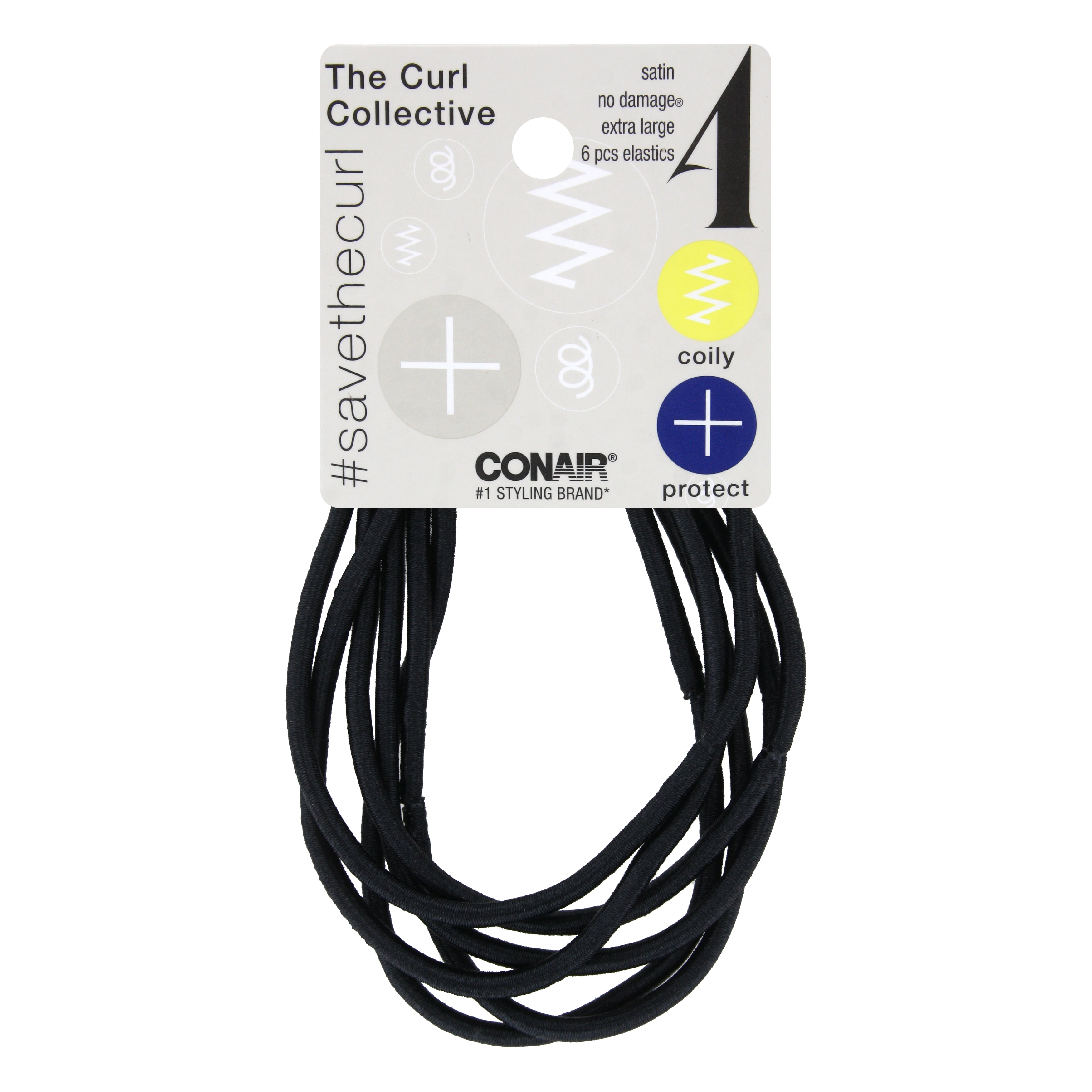 Conair Satin Hair Elastics, Extra Large, Black, 6 Pieces, Hair Styling ...