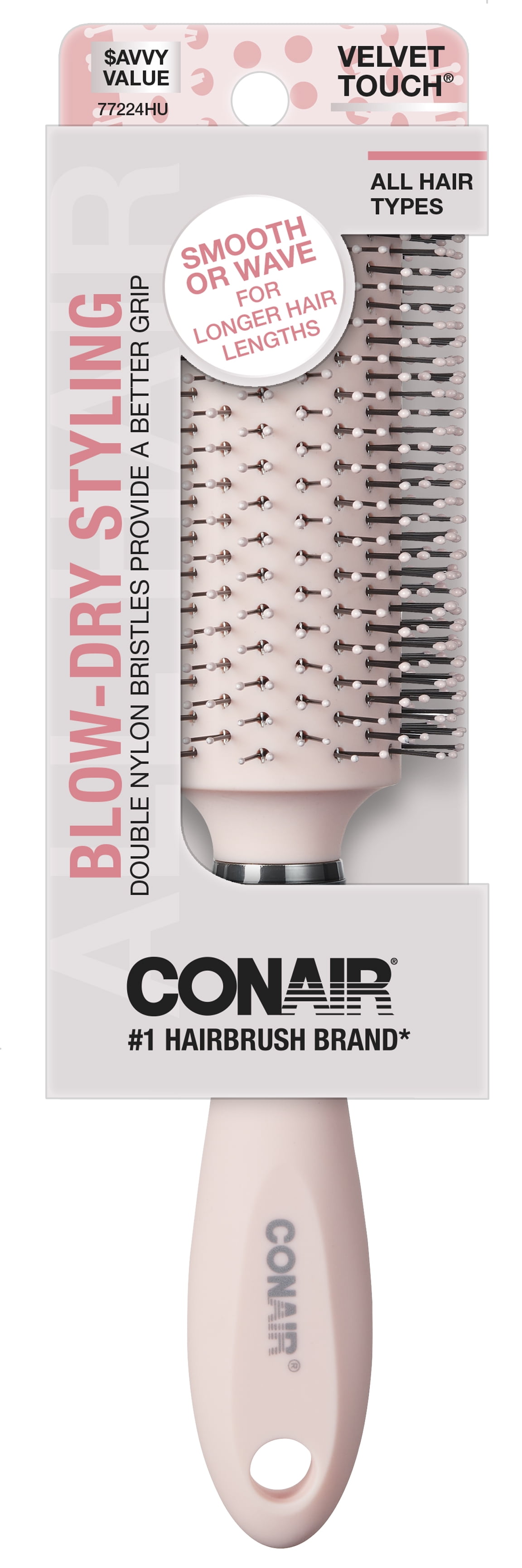 Conair Velvet Touch Large Bristle Round Hair Brush, Pink - Walmart.com