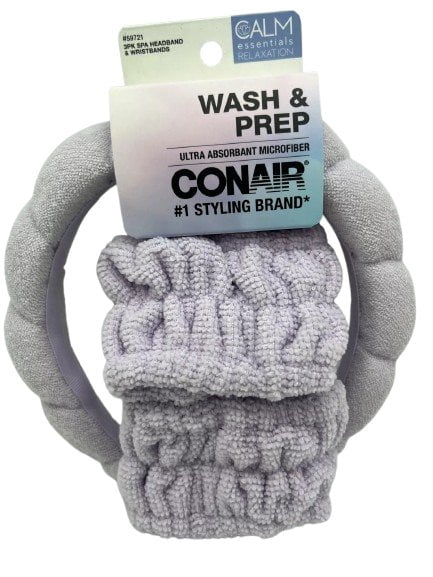 Conair Wash & Prep Head Wrap Spa Headband & Wristbands Absorbent ...