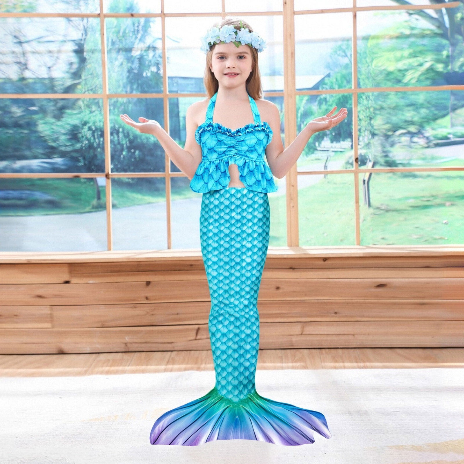 Conairie 3 Piece Girls Swimsuit Set Flounce Ruffle Tankini Top With ...