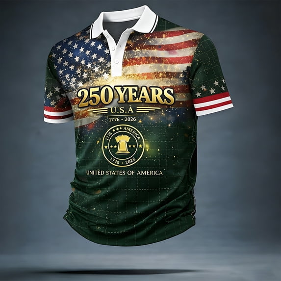 Conairie 4th of July Polo Shirts For Men American Falg Print Button ...