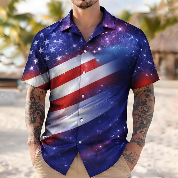 Conairie 4th of July Shirts For Men American Flag Print Short Sleeve ...