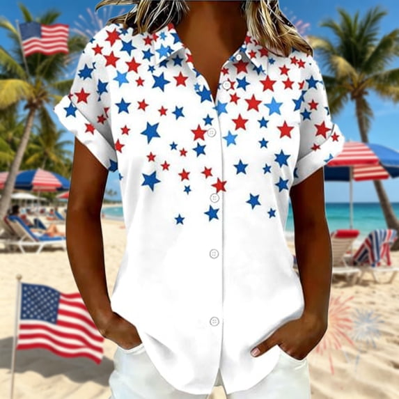 Conairie 4th of July Shirts For Womens American Flag Print Short Sleeve ...