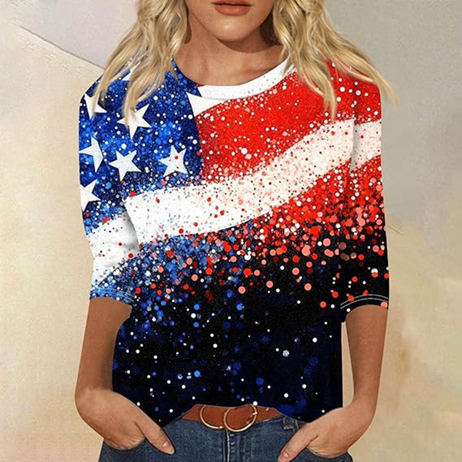 Conairie 4th of July Shirts Womens Loose Long Sleeve Crew Neck ...