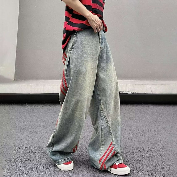 Conairie Baggy Jeans for Men Fashion Elastic Waist Denim Pants Solid ...