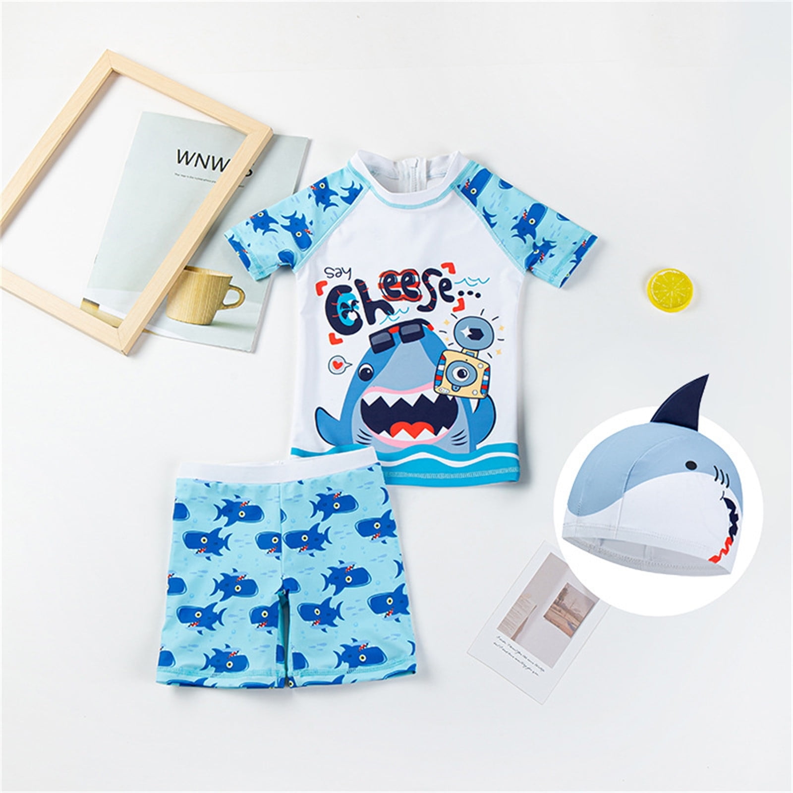 Conairie Boy 3 Piece Swimsuit Elastic Rash Guard Short Sleeve Swim ...