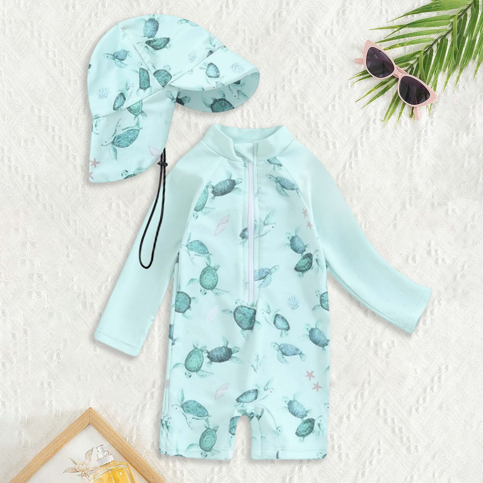 Conairie Boy Swimsuit Two Piece Stretch Rash Guard Zipper Long Sleeve ...