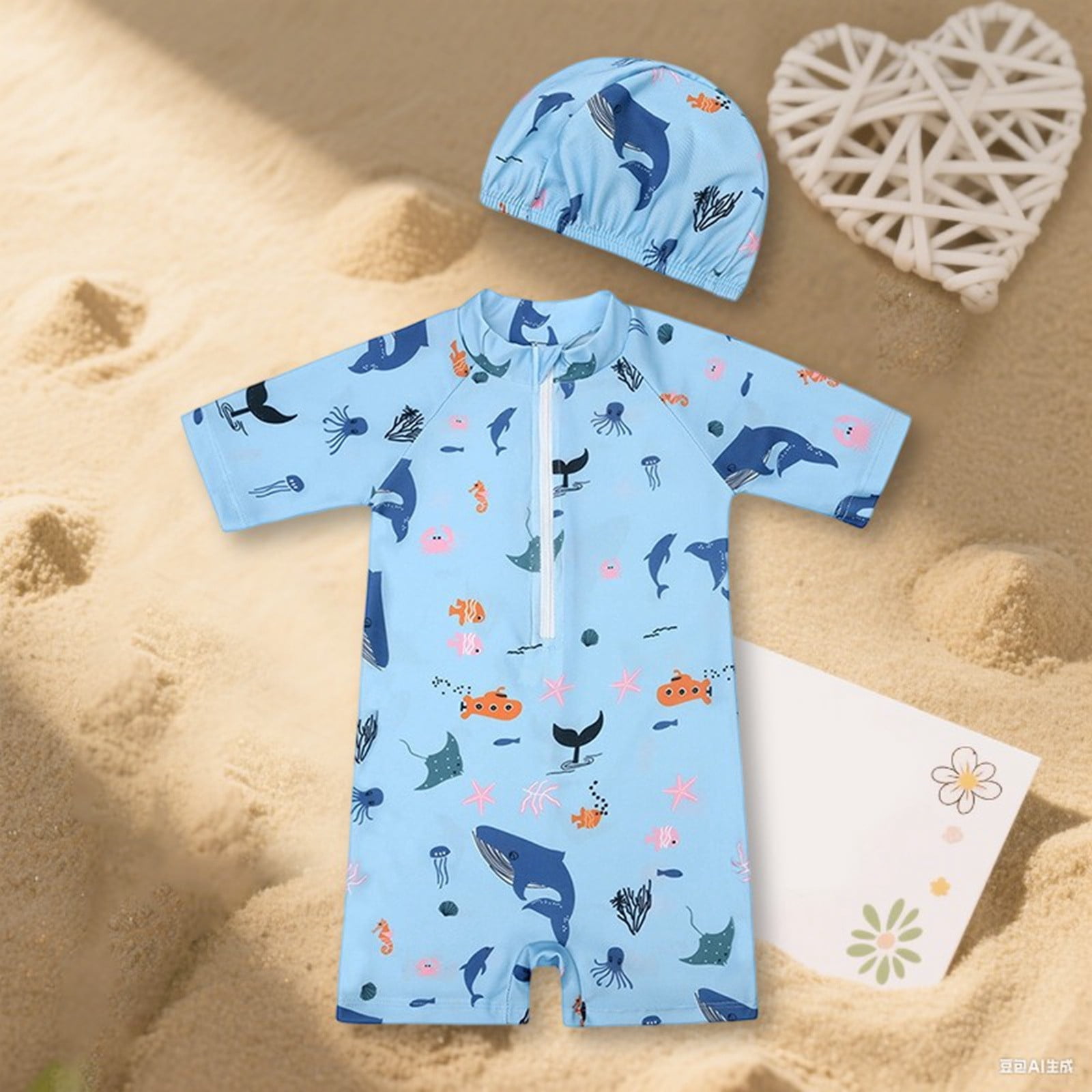 Conairie Boys 2 Piece Swimsuit Elastic Zipper Rash Guard Long Sleeve ...