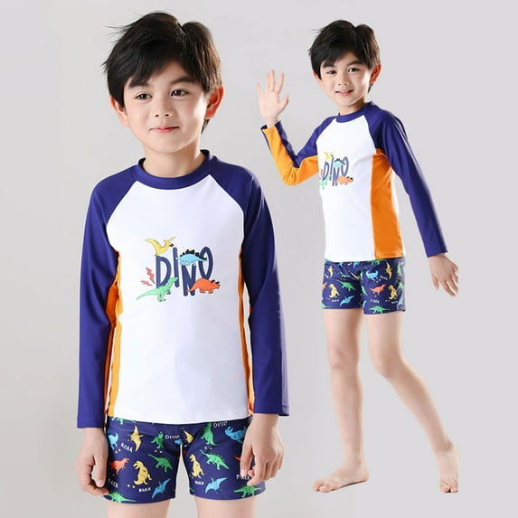 Conairie Boys 2 Piece Swimsuit Stretch Long Sleeve Rash Guard Top And ...