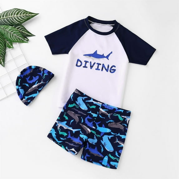 Conairie Boys 3 Piece Swimsuit Elastic Short Sleeve Rash Guard Swim ...