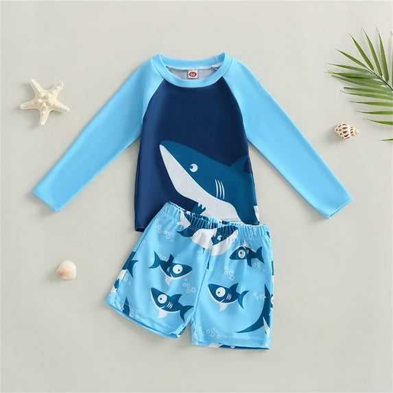 Conairie Boys Swimsuit 2 Piece Stretch Rash Guard Long Sleeve Top And ...