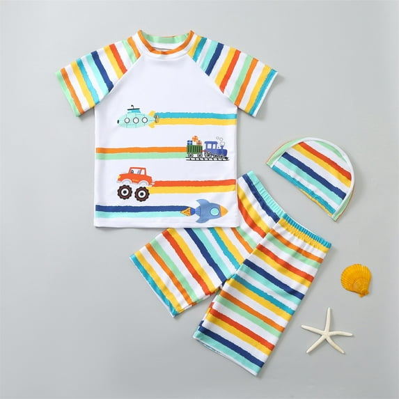 Conairie Boys Swimsuit 3 Piece Stretch Rash Guard Short Sleeve Top And ...