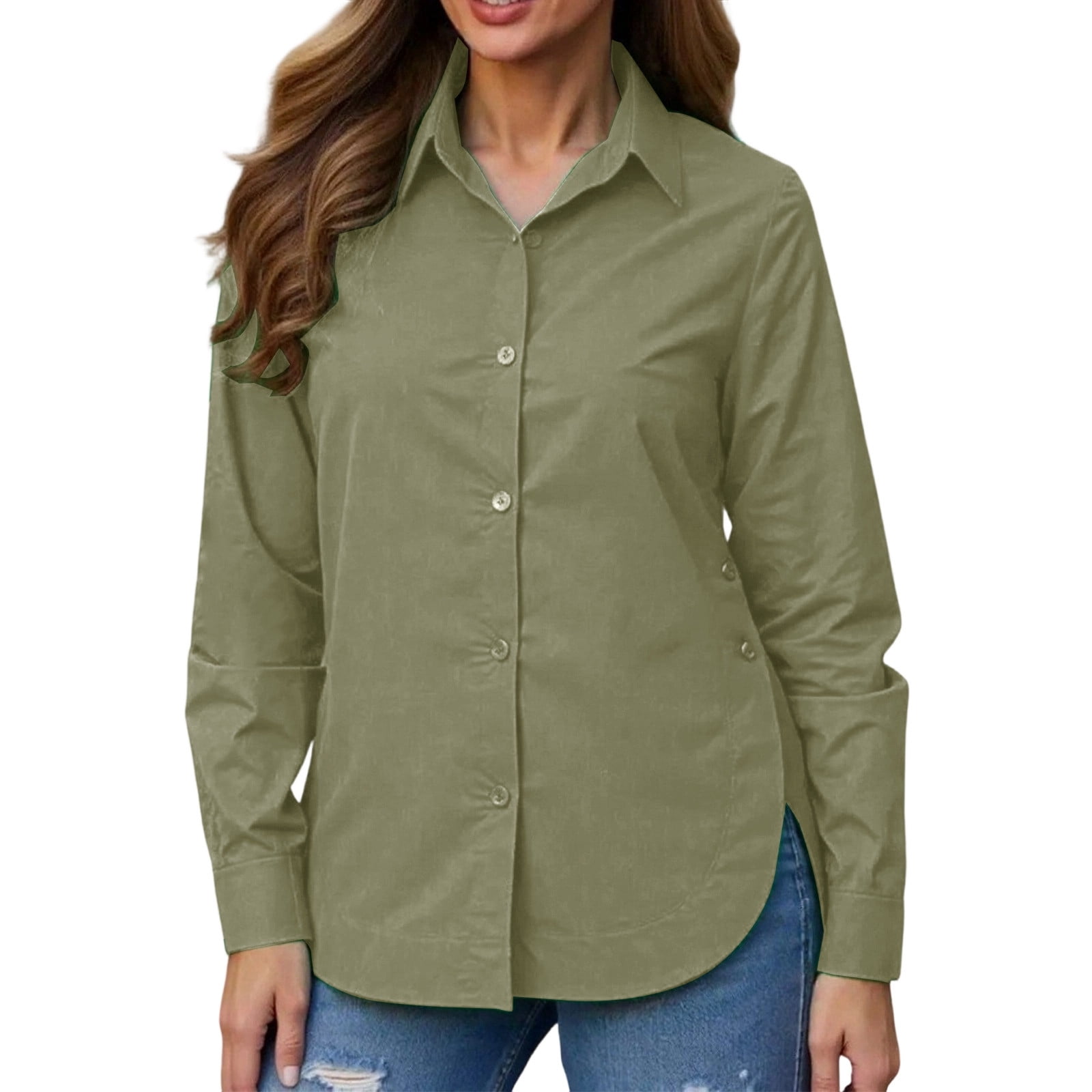 Conairie Button Down Shirts For Womens Solid Long Sleeve Collared ...