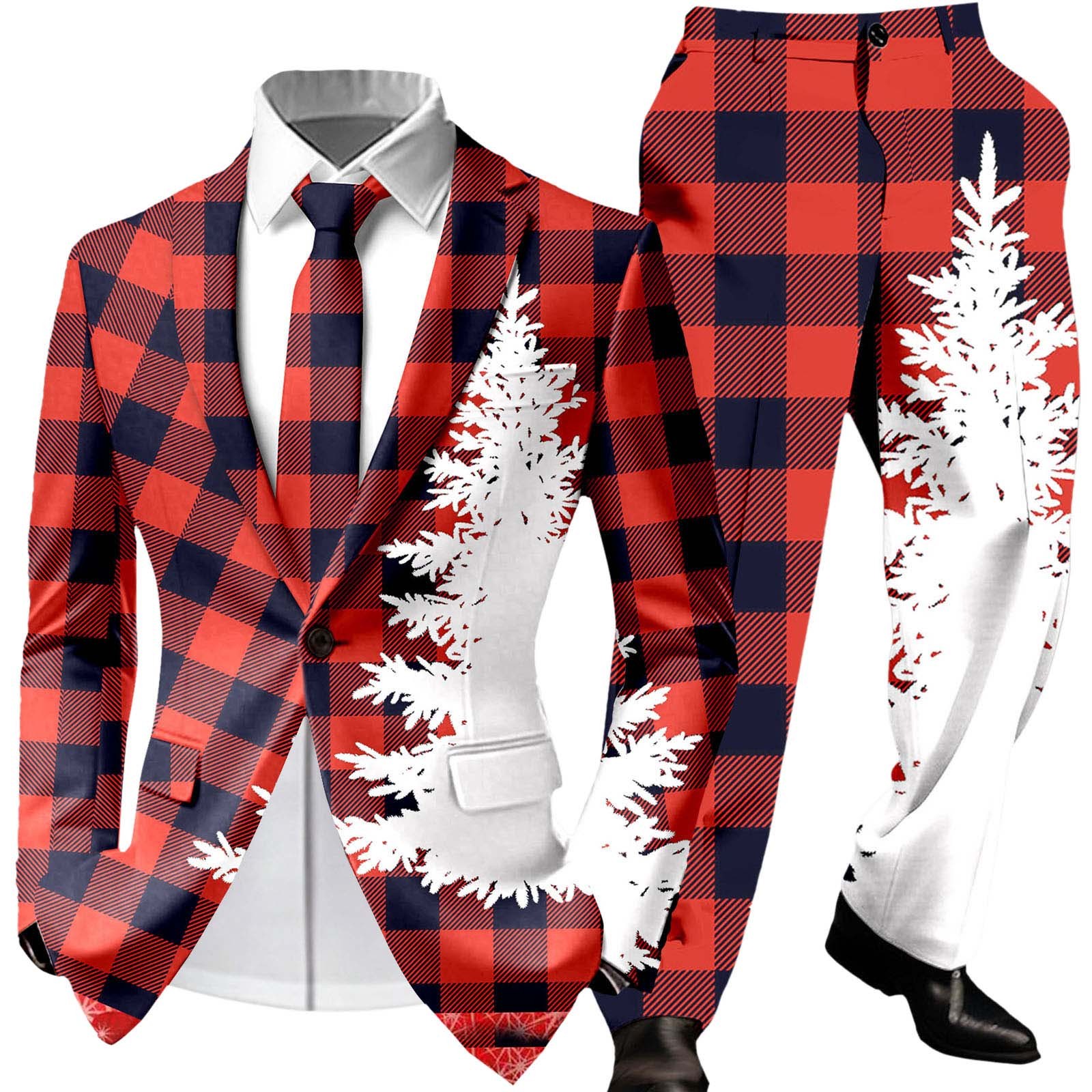 Conairie Christmas Suits for Men 2 Piece Funny Xmas Plaid Printed One ...