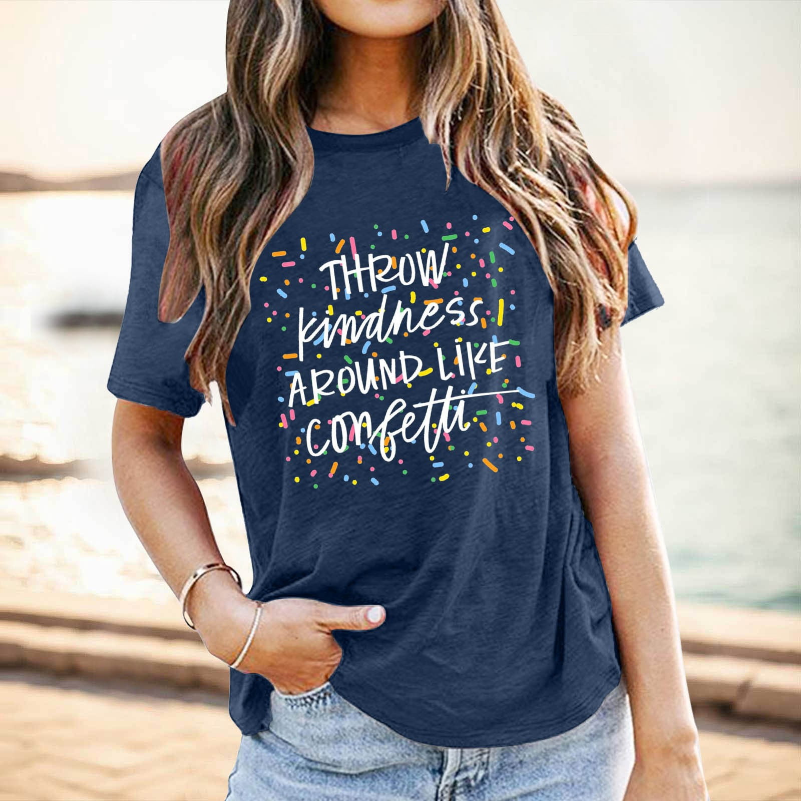 Conairie Crew Neck Shirts For Women Relaxed Fit Letter Print Short ...