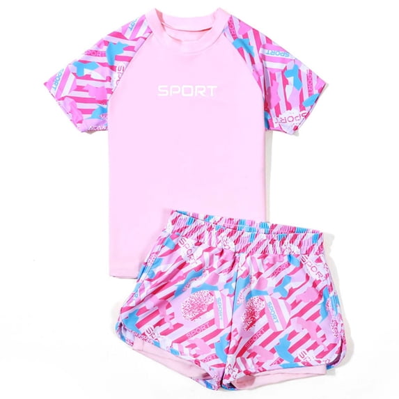 Conairie Girl Swimsuit Set Two Piece Rash Guard Short Sleeve Bathing ...