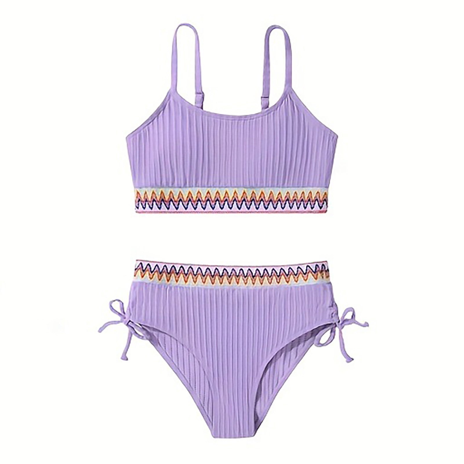 Conairie Girls Bikini Sets Two Piece Solid Color Sleeveless Tankini Top ...