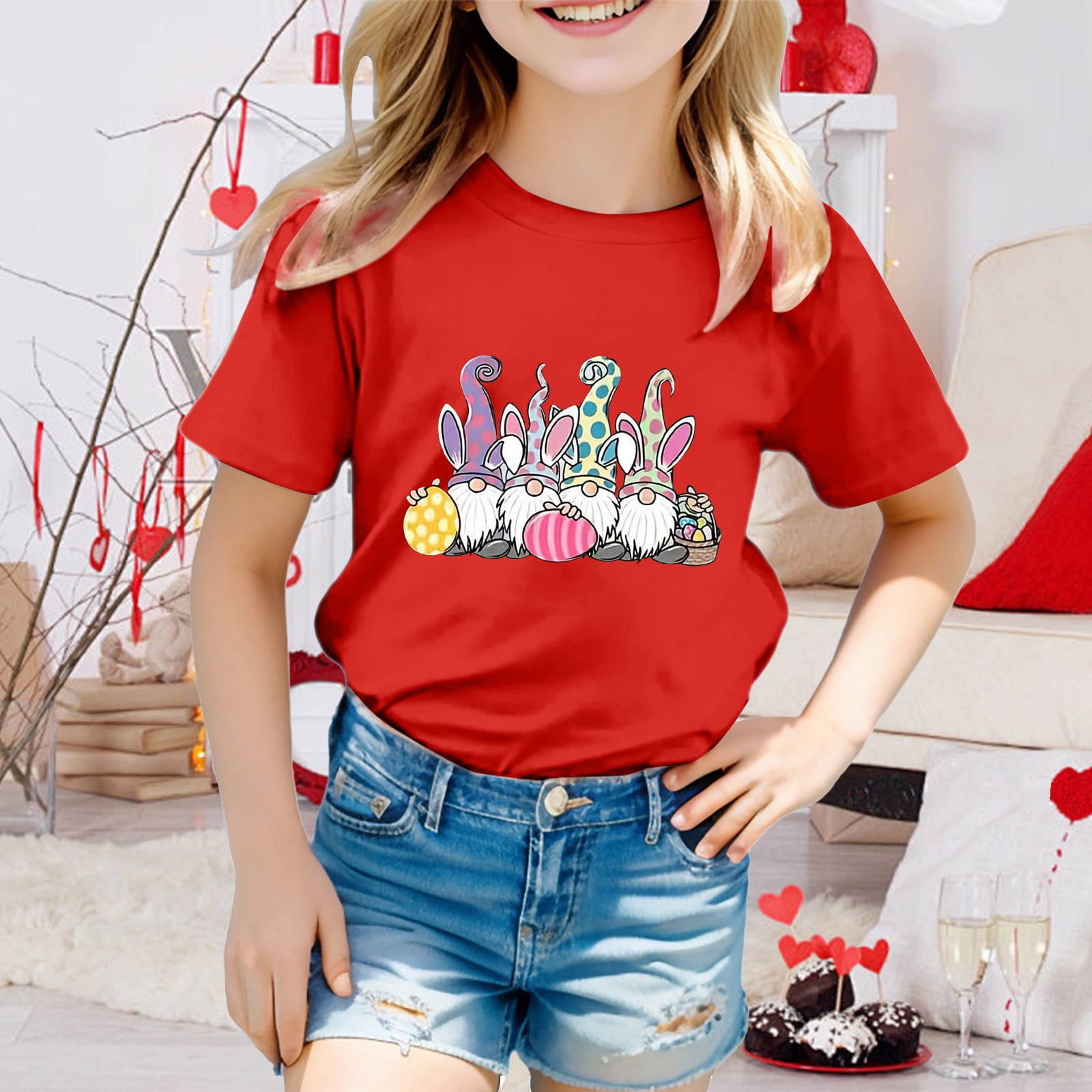 Conairie Girls Easter Shirts Eggs Print Short Sleeve Crew Neck T Shirt ...