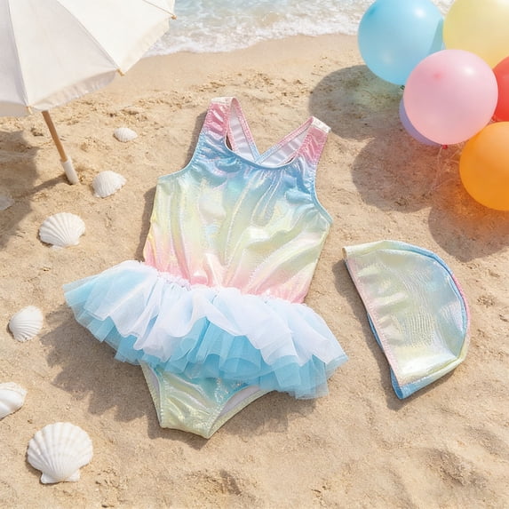 Conairie Girls Swimsuit One Piece Cute Color Block Kids Bathing Suit ...