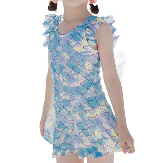 Conairie Girls Swimsuit One Piece Cute Scale Print Swimwear with Sun ...