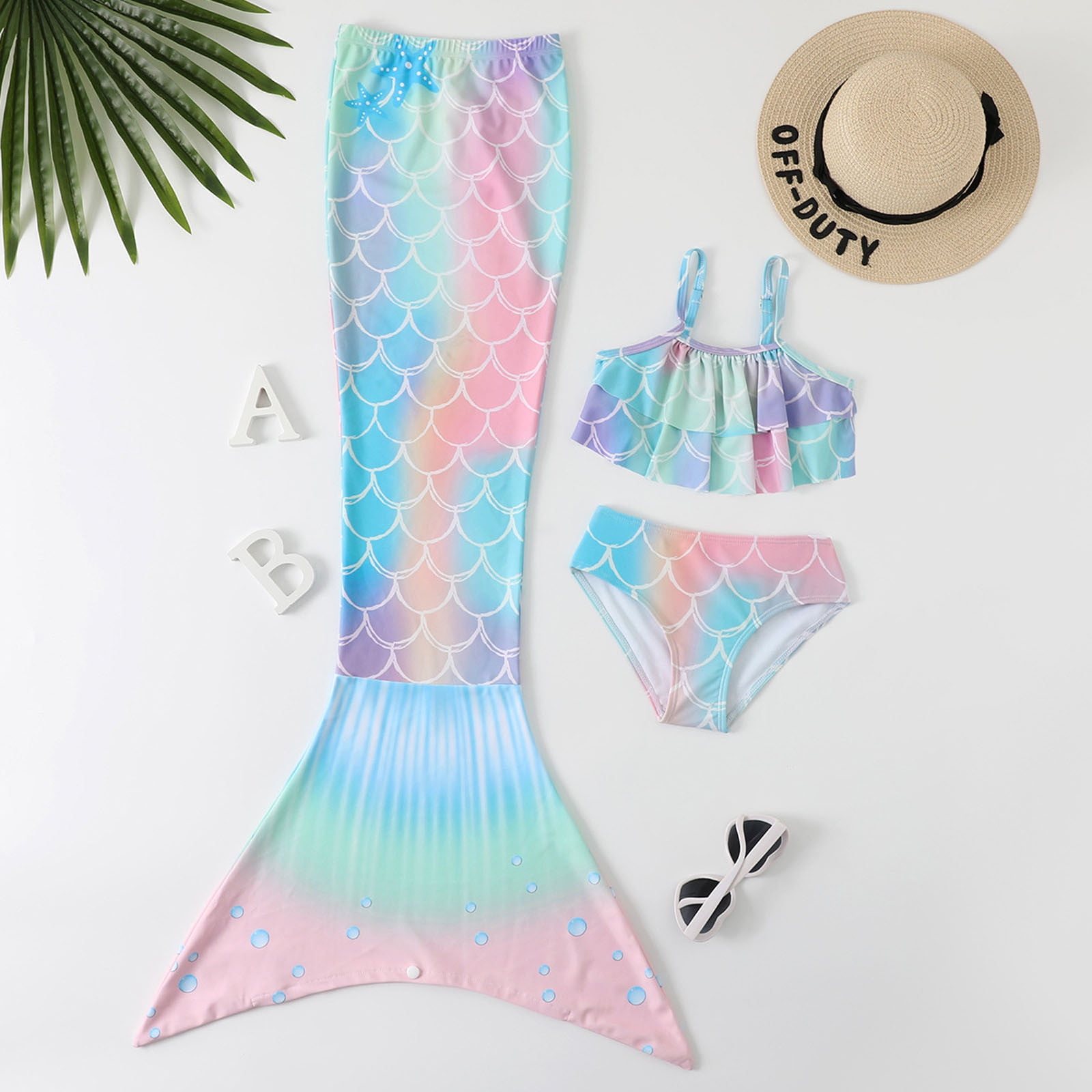 Conairie Girls Swimsuit Set 3 Piece Flounce Ruffle Bikini Top With ...