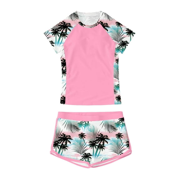 Conairie Girls Swimsuit Set Two Piece Flower Print Rash Guard Short ...