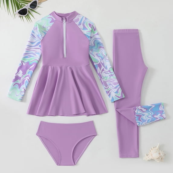 Conairie Girls Swimsuit Set Two Piece Rash Guard Long Sleeve Bathing ...