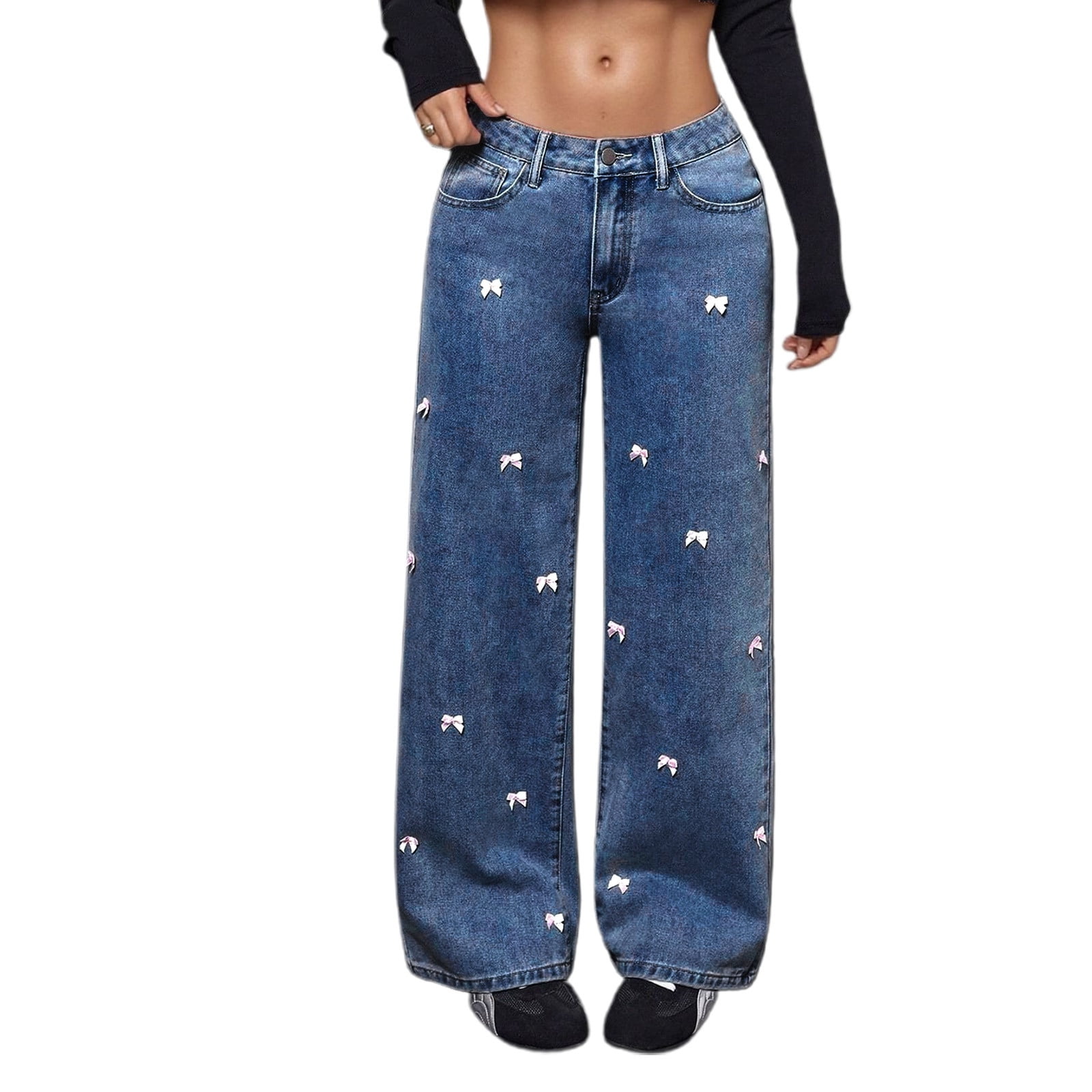 Conairie High Waisted Jeans for Women Washed Denim Wide Leg Pants with ...