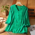 Conairie Linen Shirts for Womens Half Sleeve V Neck Tops Embroidery ...