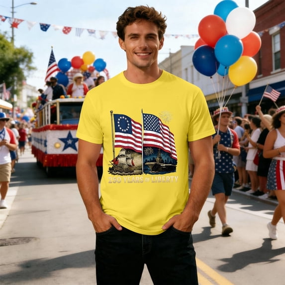 Conairie Men 250 Anniversary USA Shirt American Flag Print Short Sleeve ...