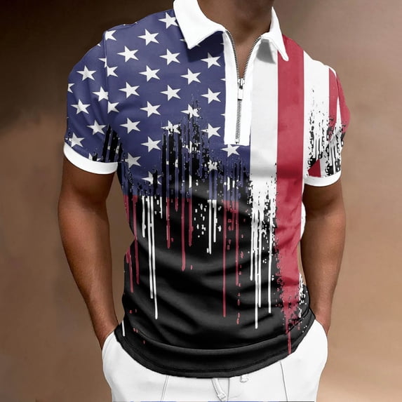 Conairie Men 4th of July Polo Shirts Short Sleeve Zipper Stand Collar ...