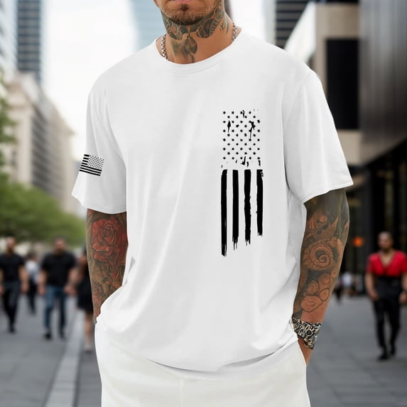 Conairie Men 4th of July T Shirt American Flag Print Crew Neck Short ...
