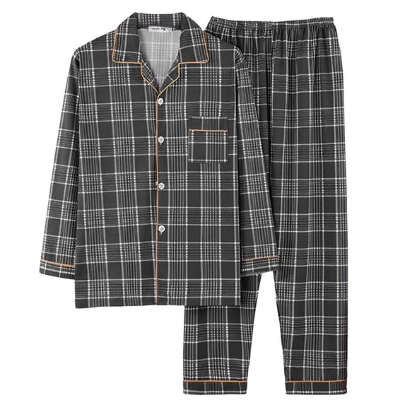 Conairie Men Pajama Set 2 Piece Plaid Soft Long Sleeve Collar Top and ...
