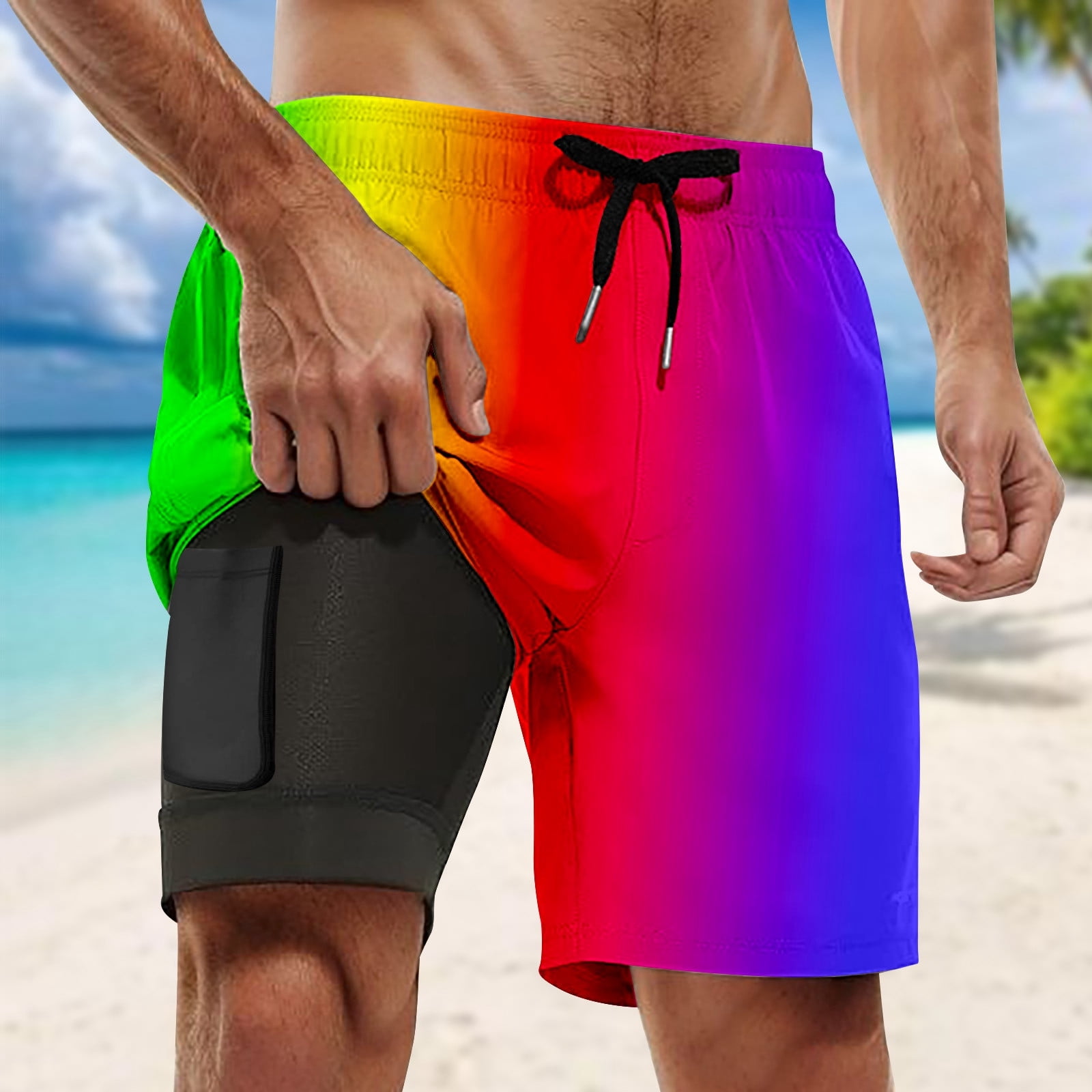 Conairie Men Swim Trunks Color Block Elastic Waist Quick Dry Swimsuit ...