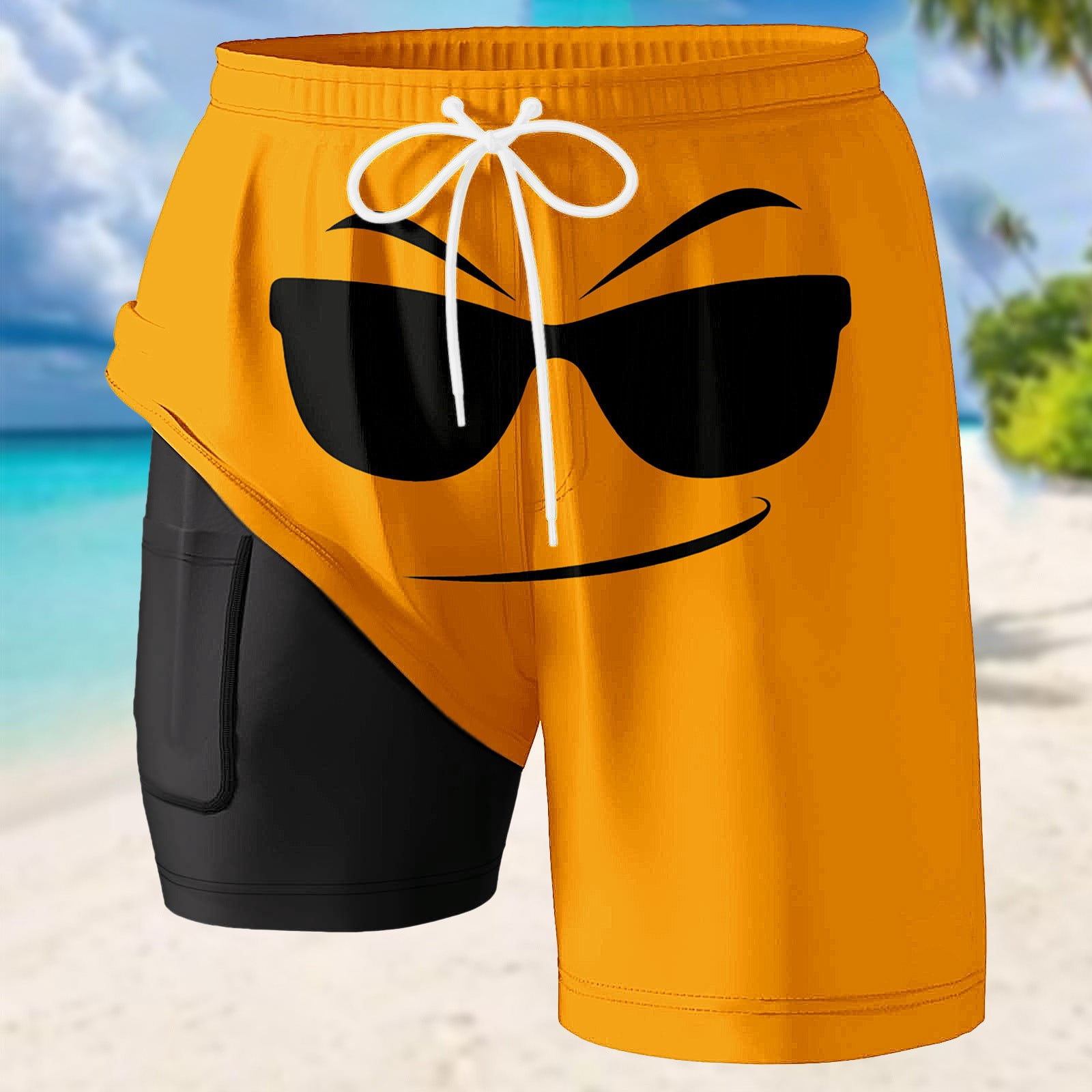 Conairie Men Swim Trunks Funny Expression Print Quick Dry Bathing Suit ...