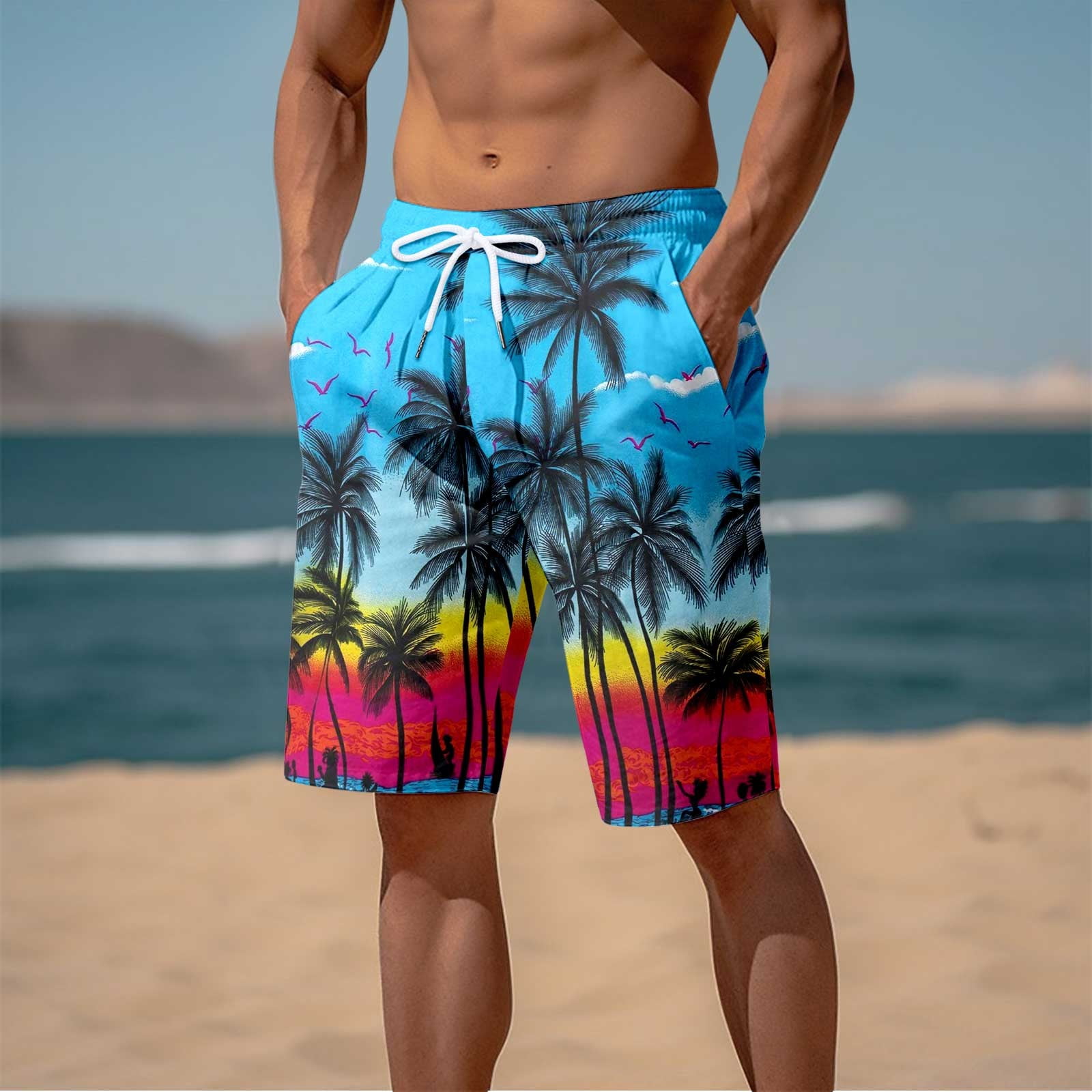 Conairie Men Swim Trunks Graphic Print Stretch Quick Dry Liner Swim ...