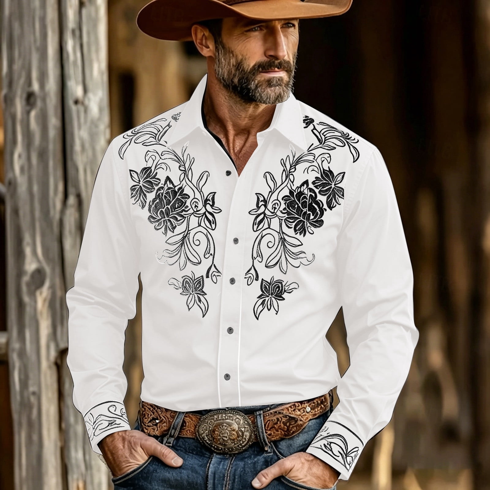 Conairie Men Western Shirts Long Sleeve Button Collar Cowboy ...