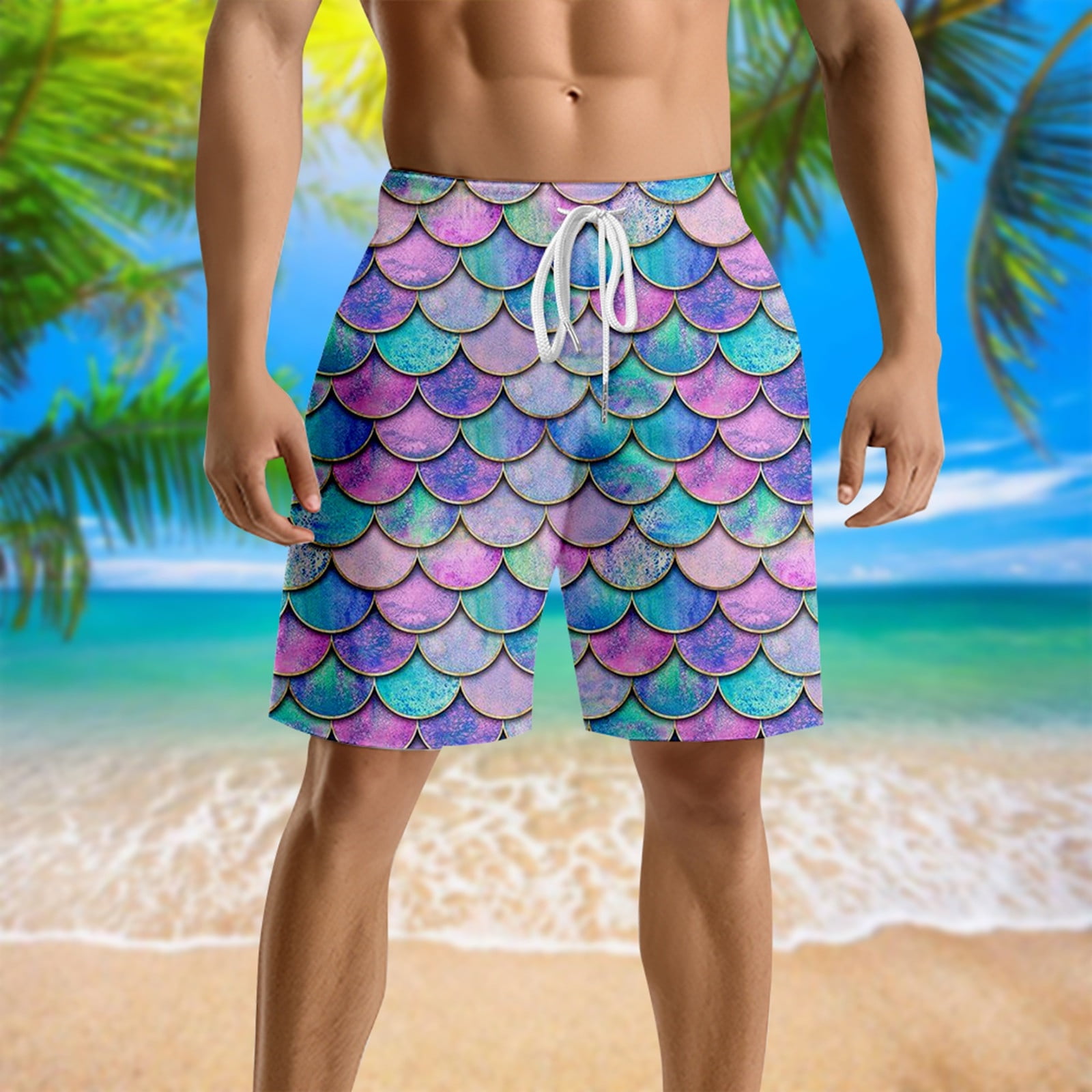 Conairie Men's Swim Trunks Color Block Elastic Waist Quick Dry Liner ...