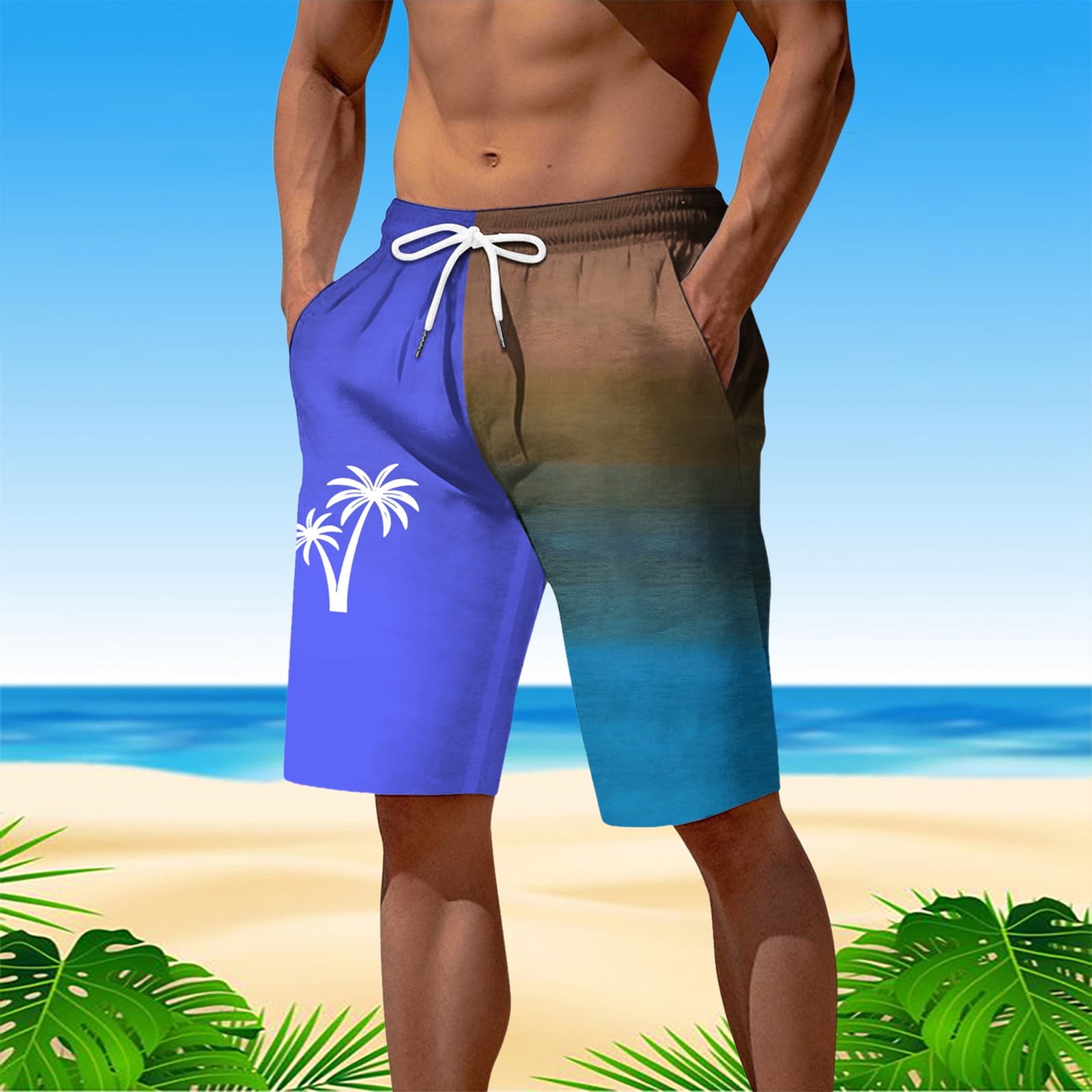 Conairie Men's Swim Trunks Color Block Elastic Waist Quick Dry Swimsuit ...