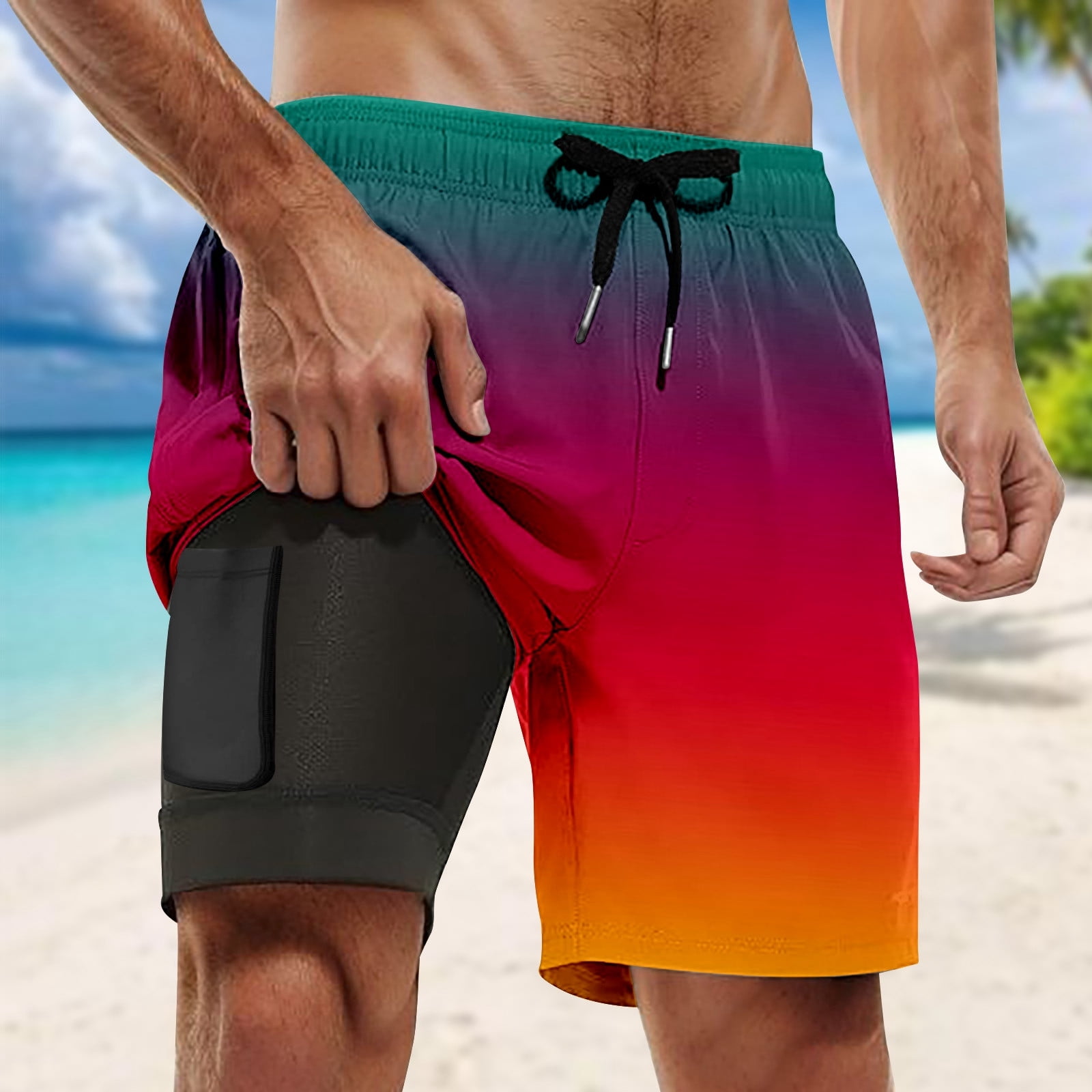 Conairie Men's Swim Trunks Color Block Quick Dry Liner Swim Shorts With ...