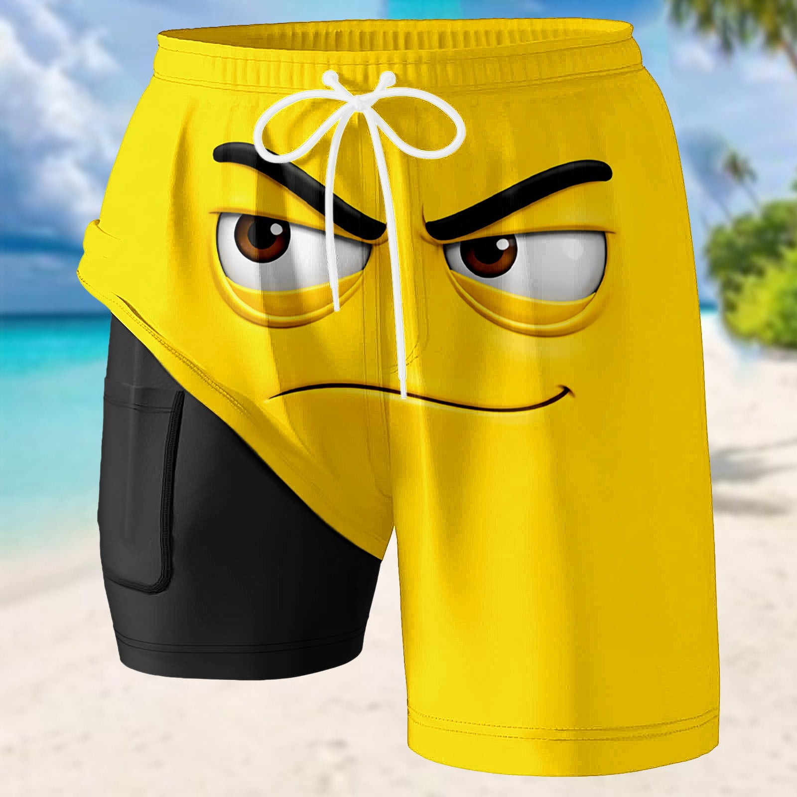 Conairie Men's Swim Trunks Funny Expression Pattern Elastic Waist Quick ...