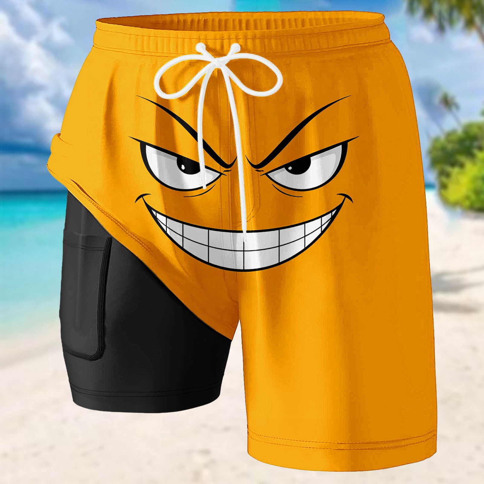 Conairie Men's Swim Trunks Funny Expression Print Stretch Quick Dry ...