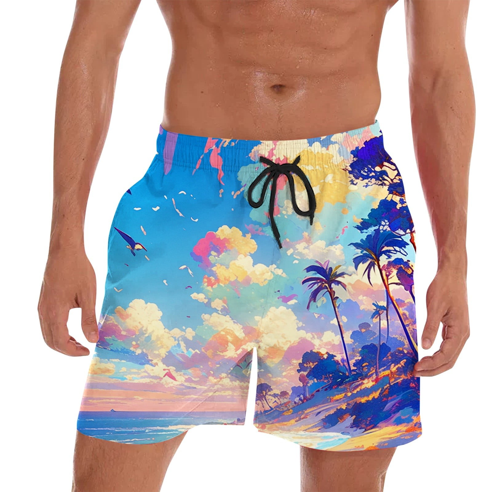 Conairie Men's Swim Trunks Graphic Print Quick Dry Liner Swim Shorts ...