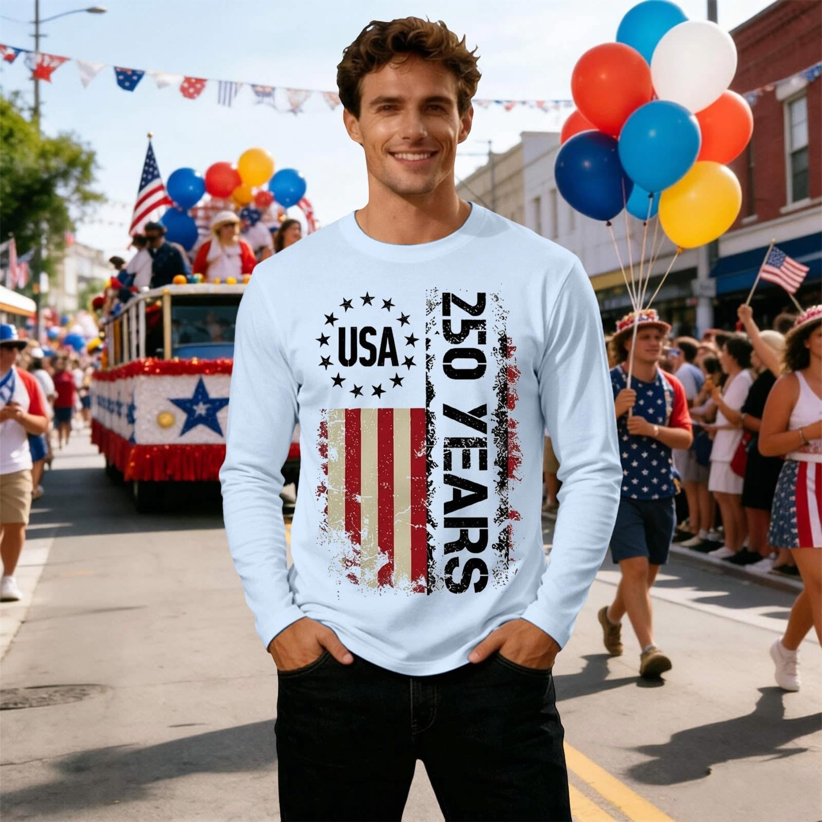 Conairie Mens 250 Anniversary USA Shirt American Flag Print Crew Neck ...